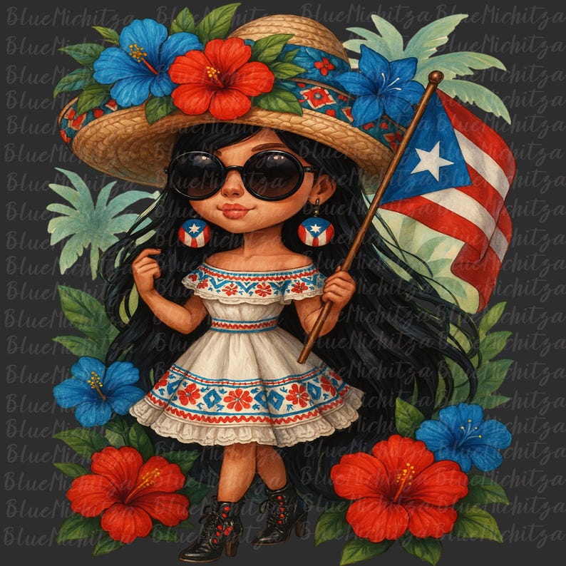 Chibi Cute Puerto Rican Girl Png Boricua Puerto Rico Day Parade Bundle ...