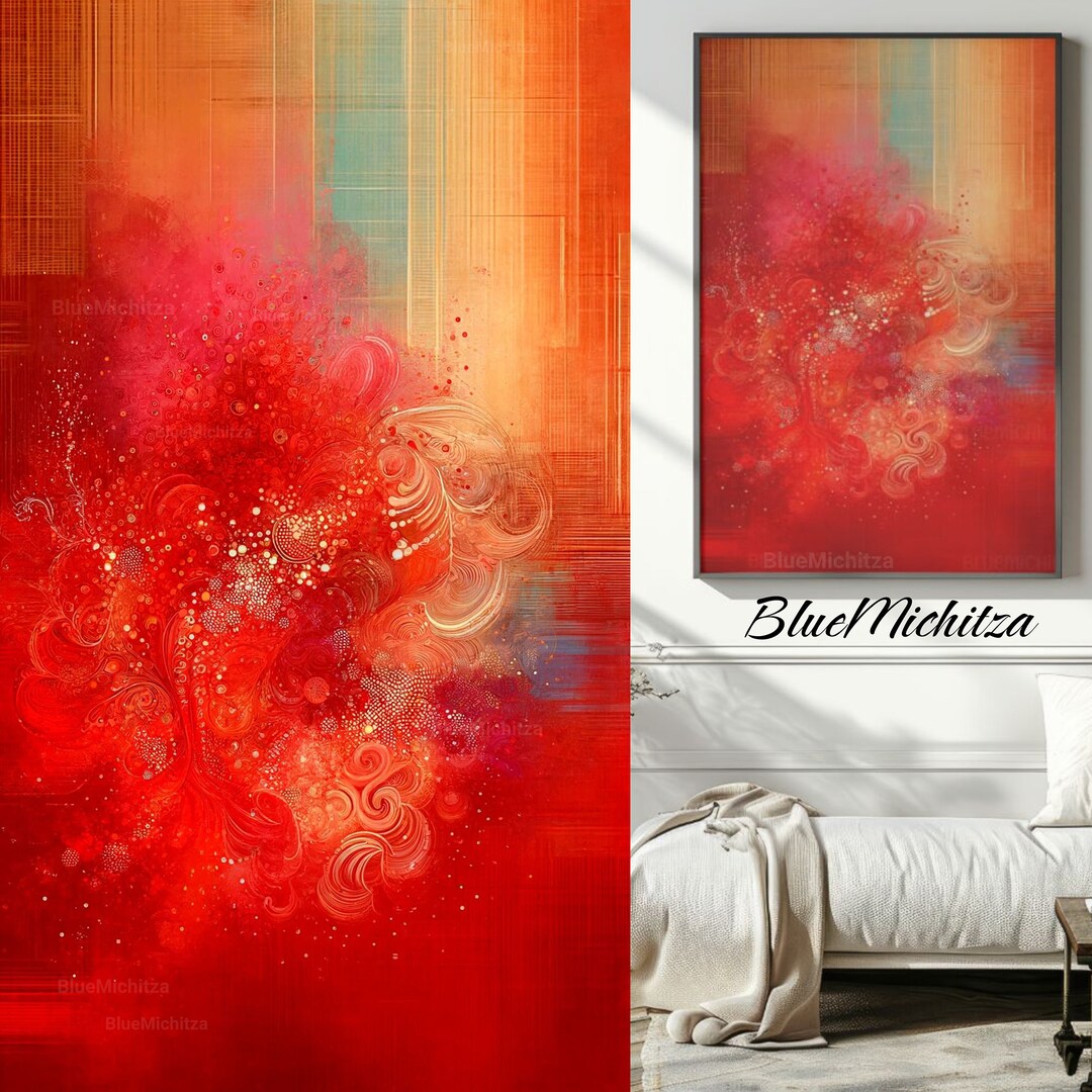 Red Abstract Wall Art, Modern Printable Wall Art for Living Room ...