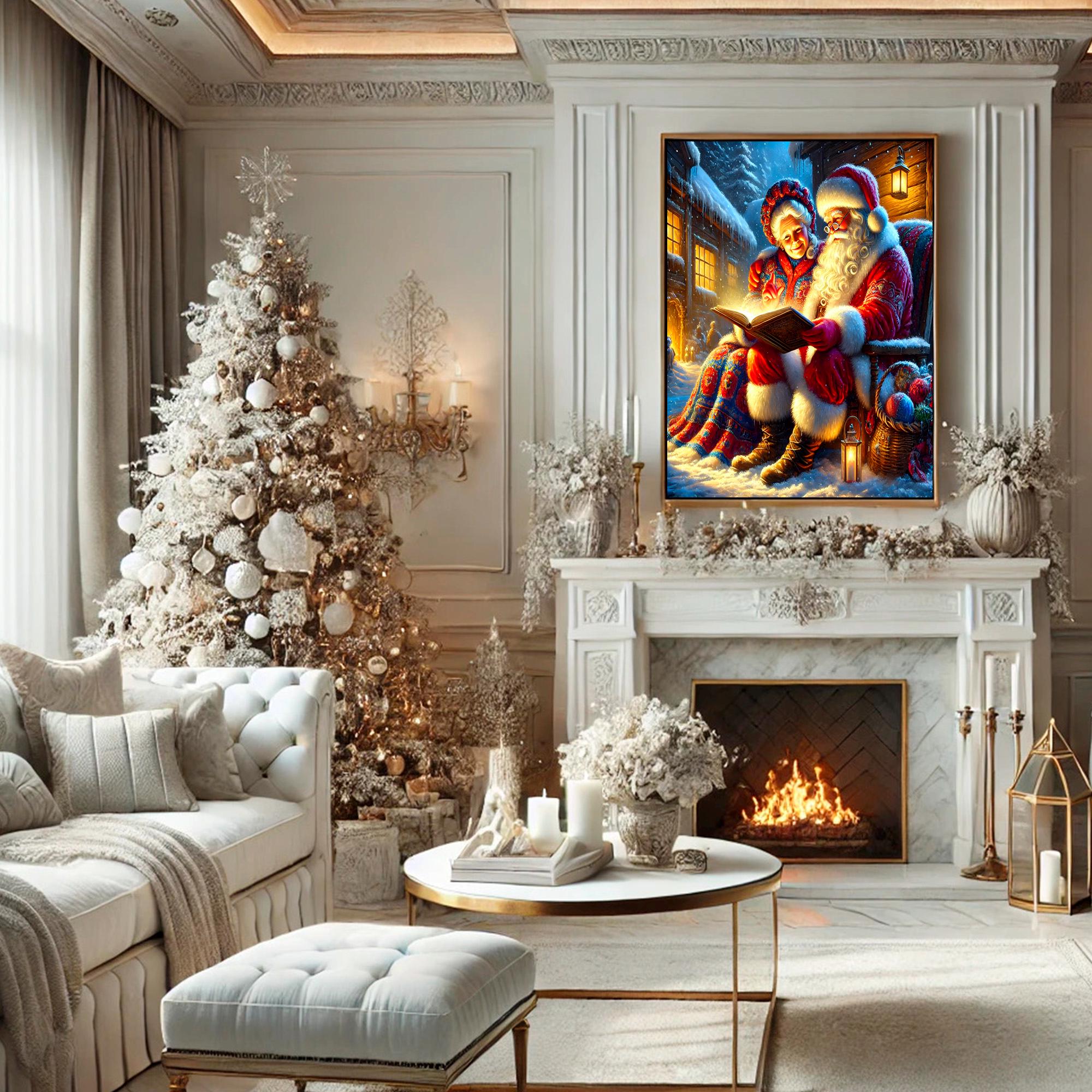 Santa and Mrs. Claus Reading Book Art, Santa and Mrs. Claus Printable ...