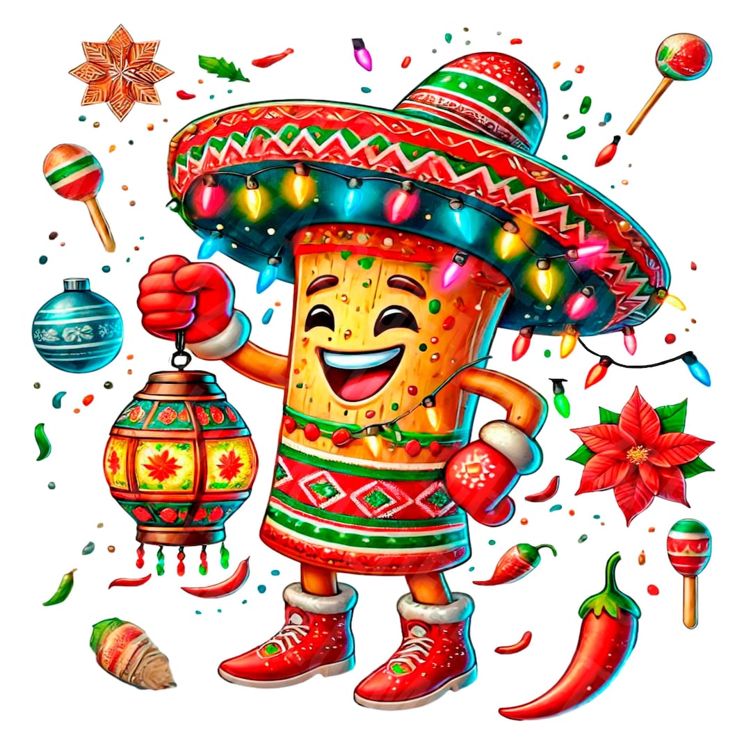 Mexican Christmas Designs PNG, Cartoon Taco Clipart, Colorful Mexican ...
