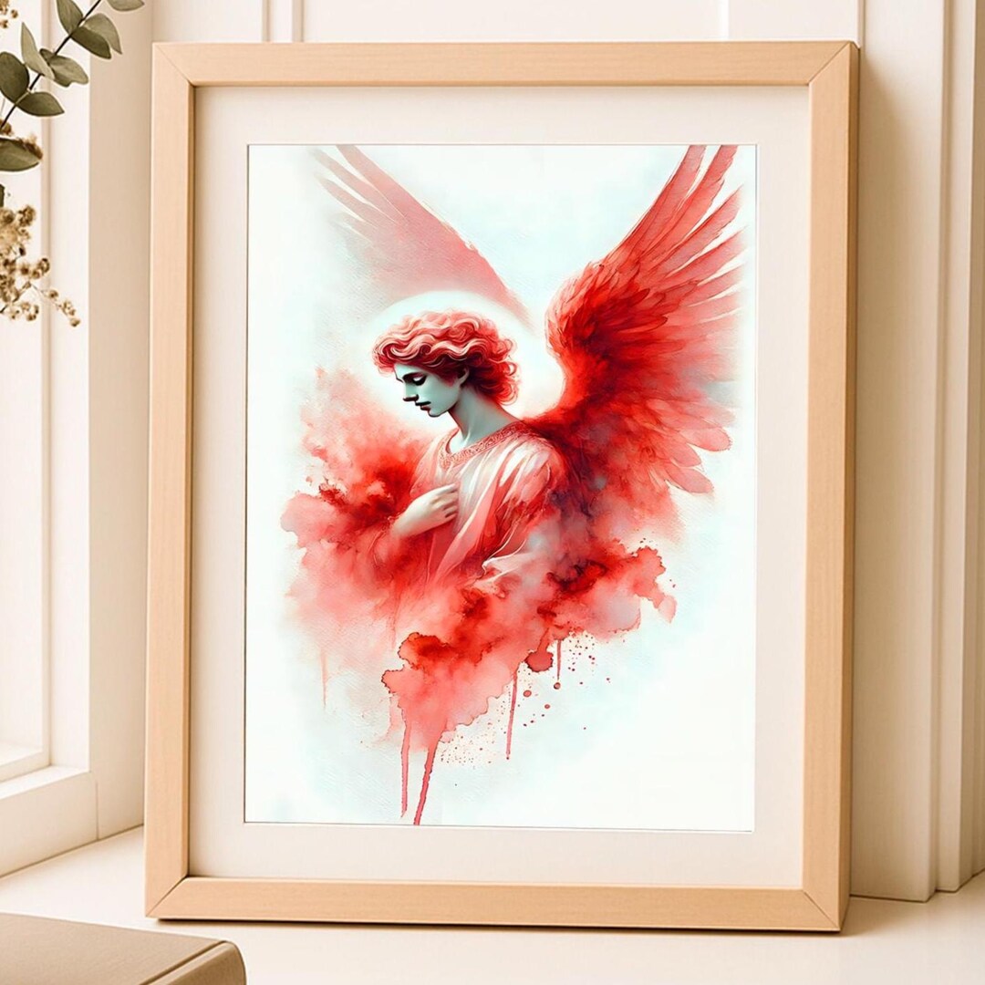 Archangel Uriel Wall Art, Art Print: Inspirational Red Winged Angel for ...