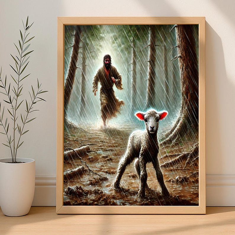 Lost Lamb Art DIGITAL Download File, Jesus Running After a Lost Lamb ...