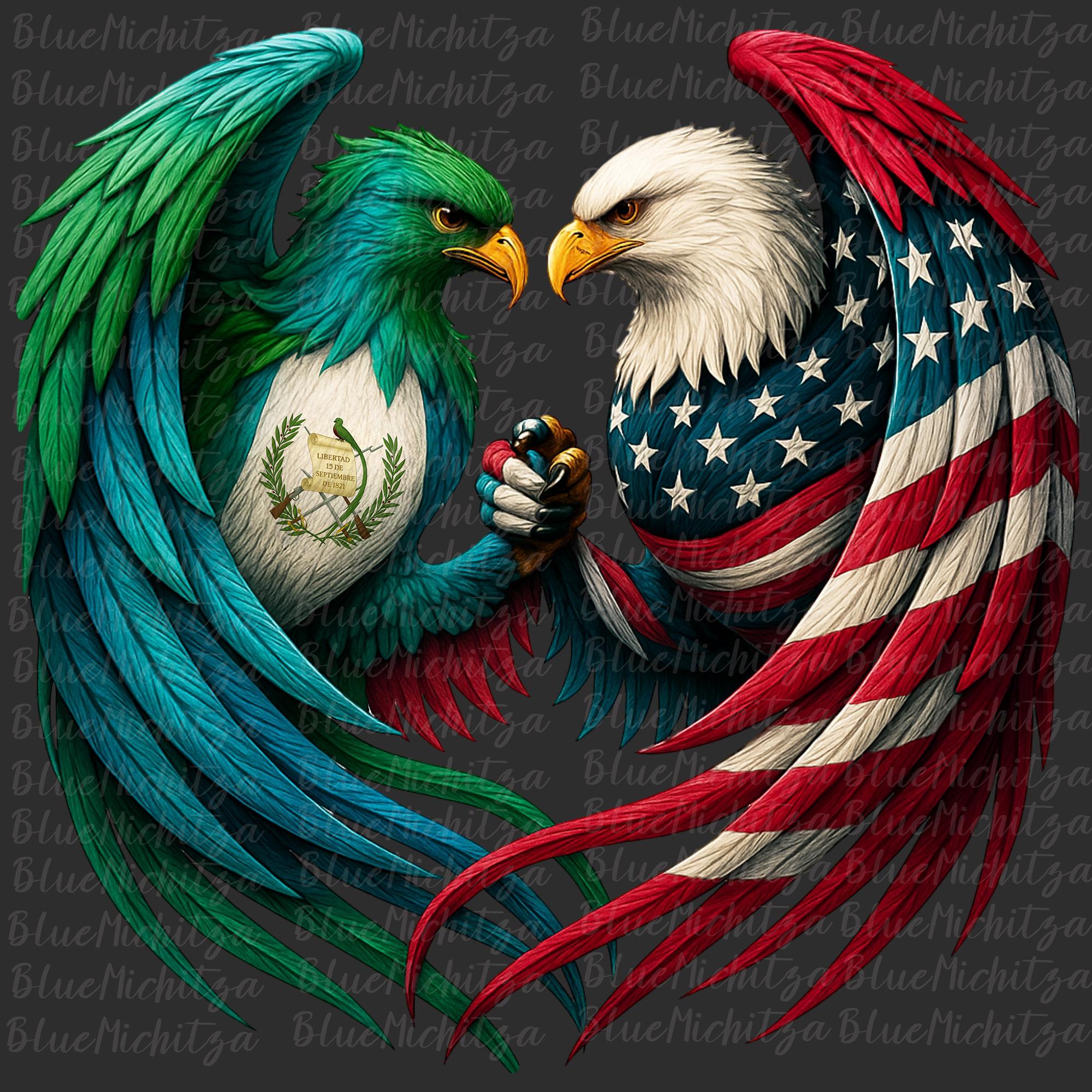 Guatemala Quetzal USA Eagle Flags Guatemalanamerican Patriotic Png ...