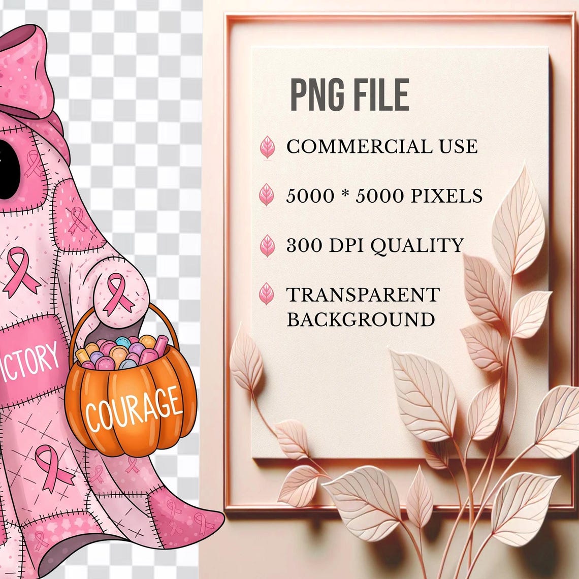 Pink Trendy Breast Cancer Awareness Ghost PNG Positive Affirmations ...