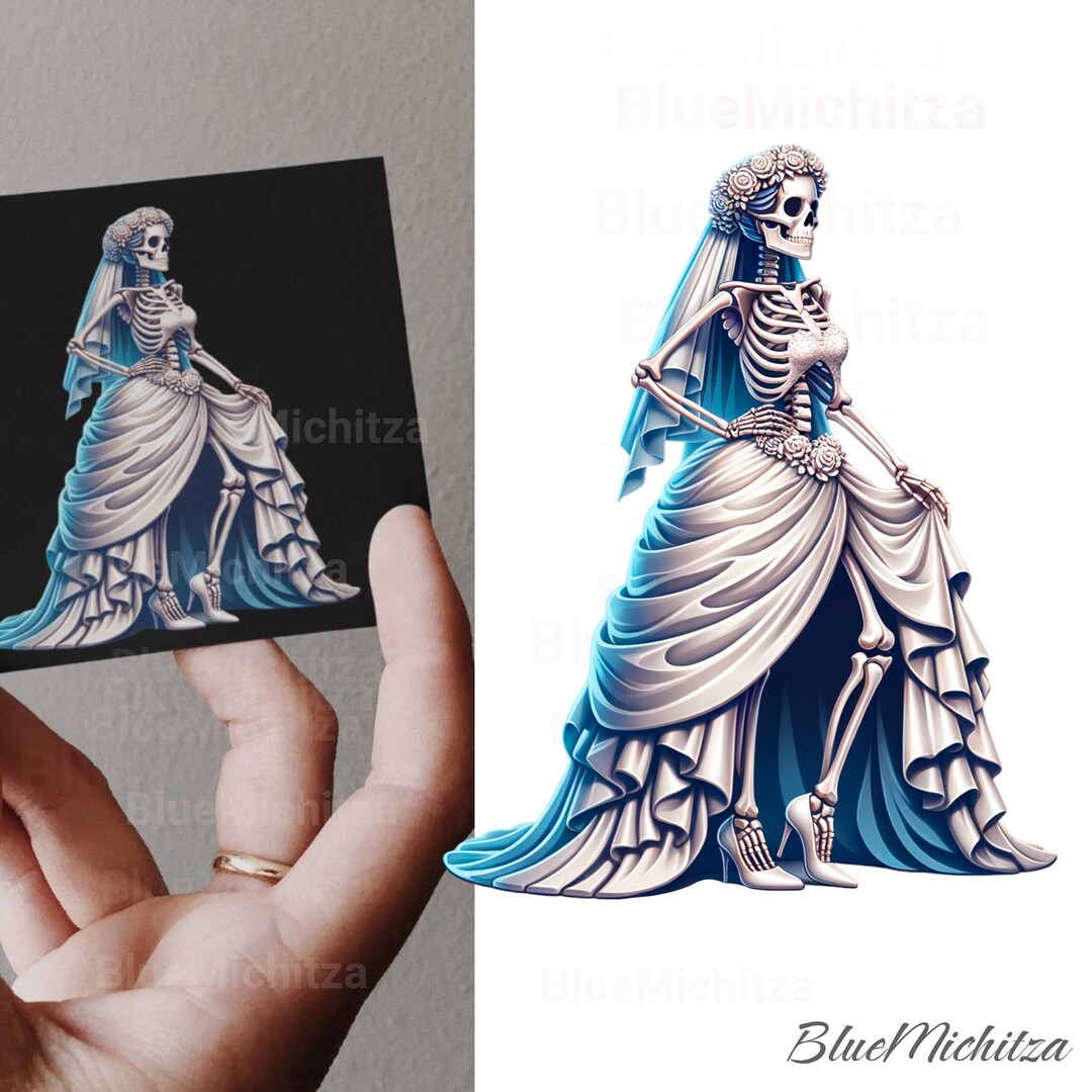 Skeleton Bride Clipart for Sublimation, Gothic Wedding PNG, Spooky ...