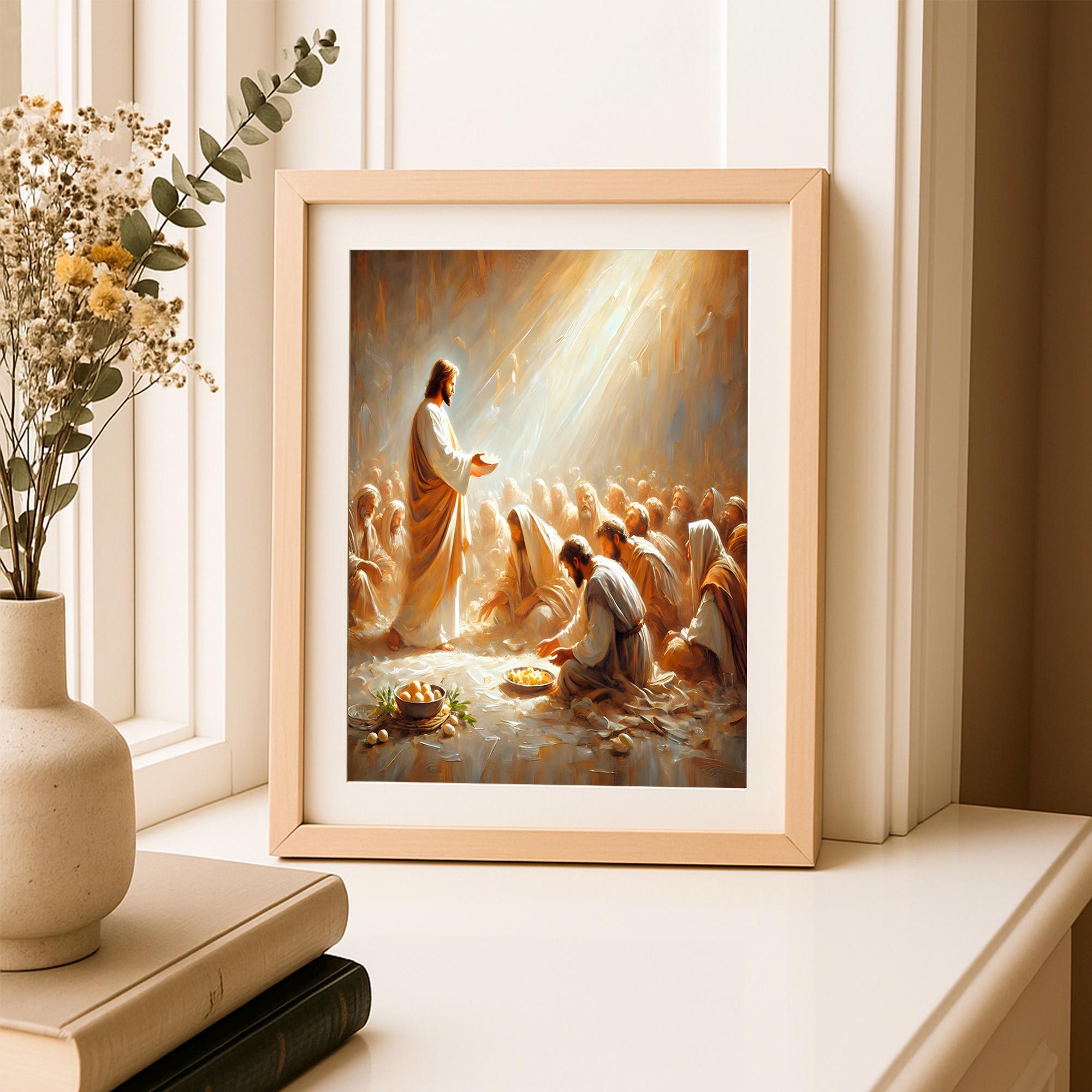 Jesus Feeds 5000 Bible Sketch Bible Art God Provides Wall Art 5 Bread ...