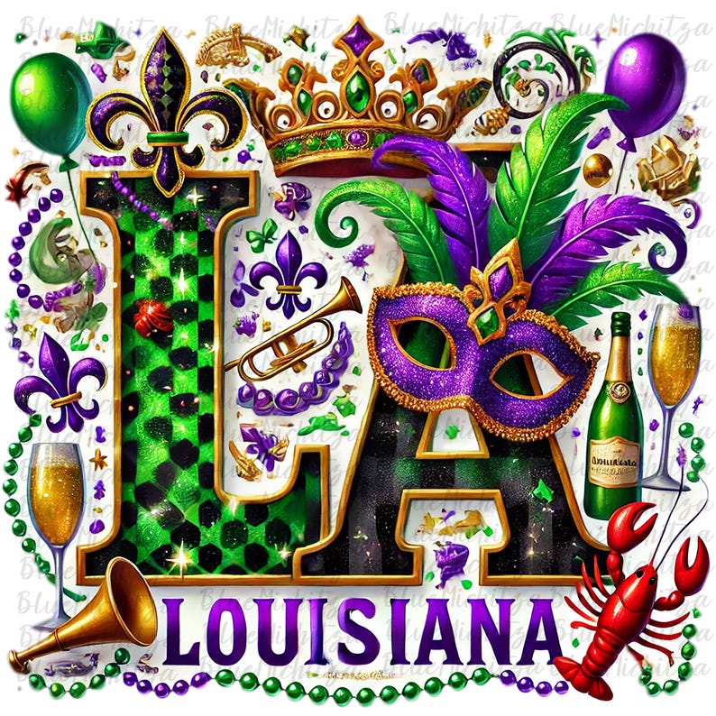LA Louisiana Mardi Gras Png Sublimation Design Download, Happy Mardi ...