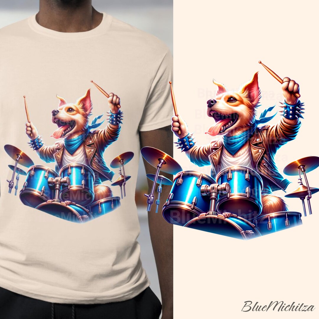 Corgi Drummer PNG for Sublimation, T-shirt Design, HD, Punk Dog, Canine ...