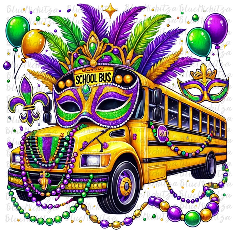 Mardi Gras School Bus Png,mardi Gras Mask PNG, Back to School Png,mardi ...