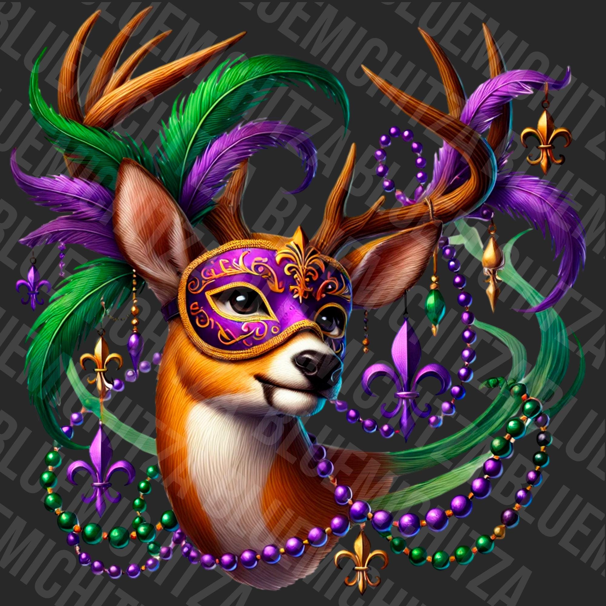 Mardi Gras Deer Png Purple Gold Beads Buck in Shades Png Deer in Cap ...