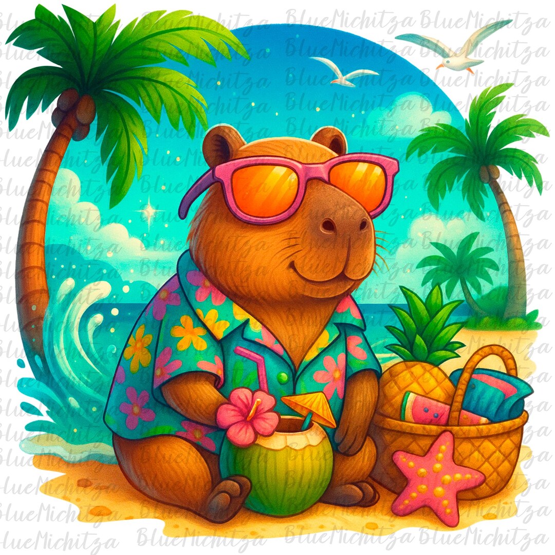 Cute Capybara PNG Beach Clipart Summer Png Don't Worry Positivity Png ...