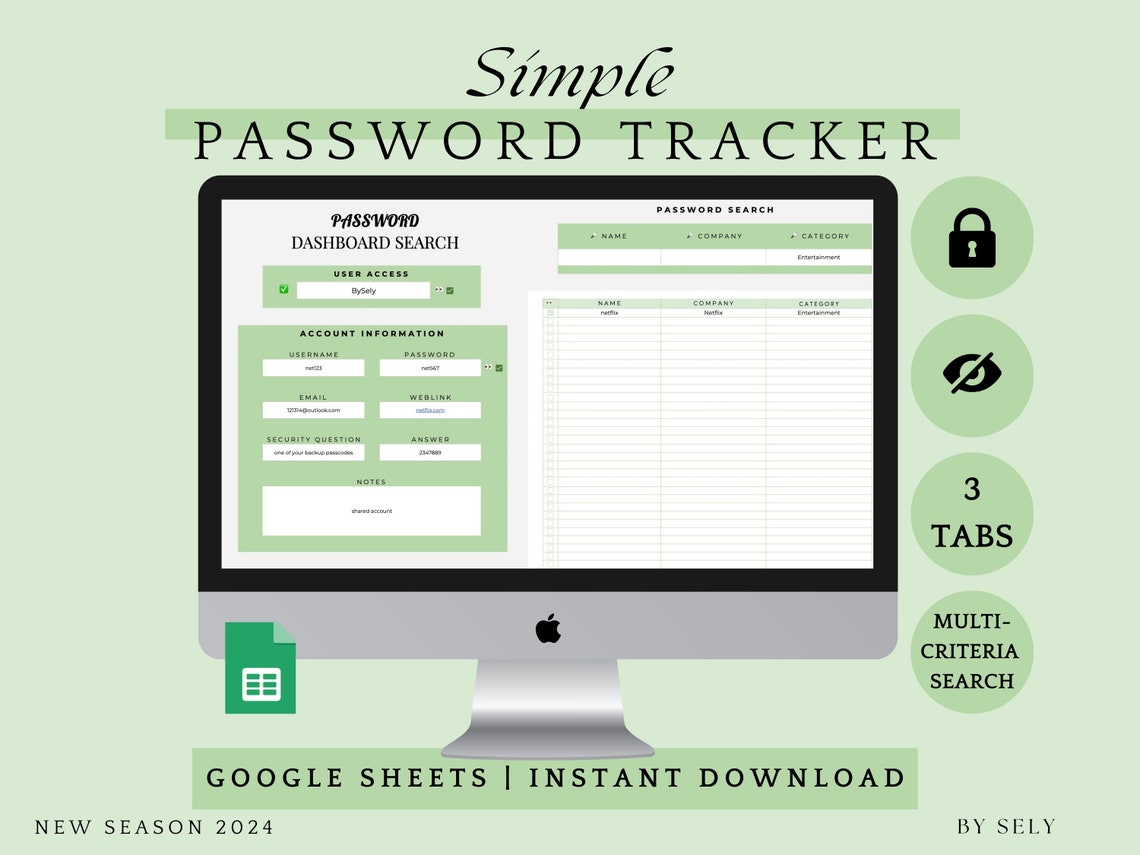 Password Tracker | Google Sheets | Account Password Book | Account ...