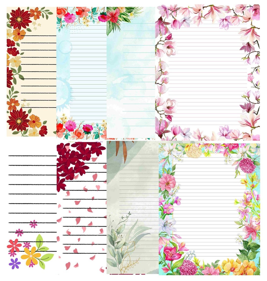 Floral Lined Writing Paper Bundle, Stationary Lined Paper Printable ...