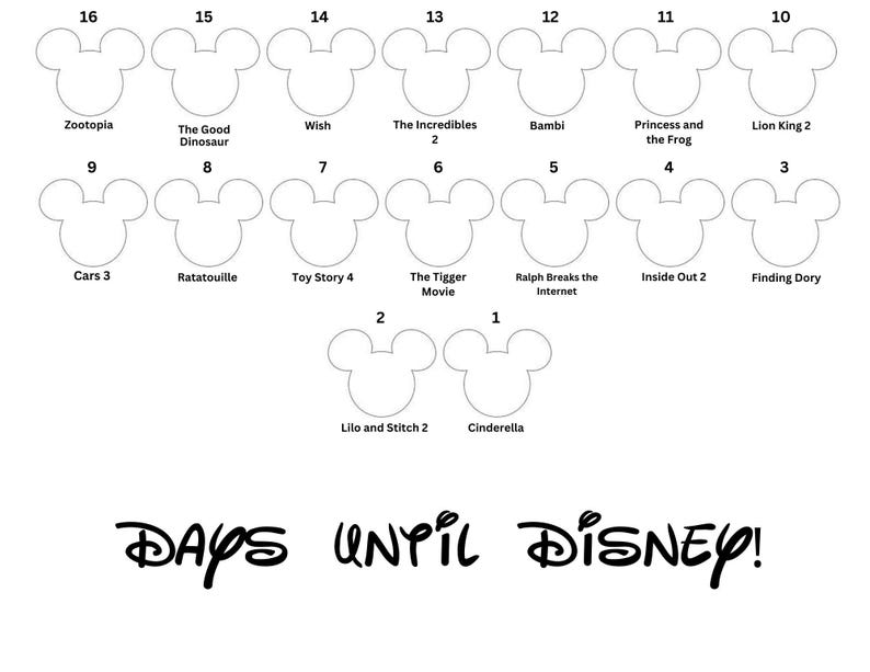 100-day Disney Movie Countdown | Printable Vacation Countdown | Digital ...