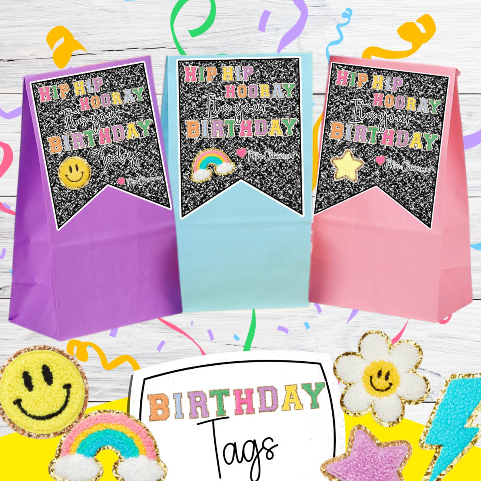 Student Birthday Tags | Editable | Varsity, Composition Notebook, Retro ...