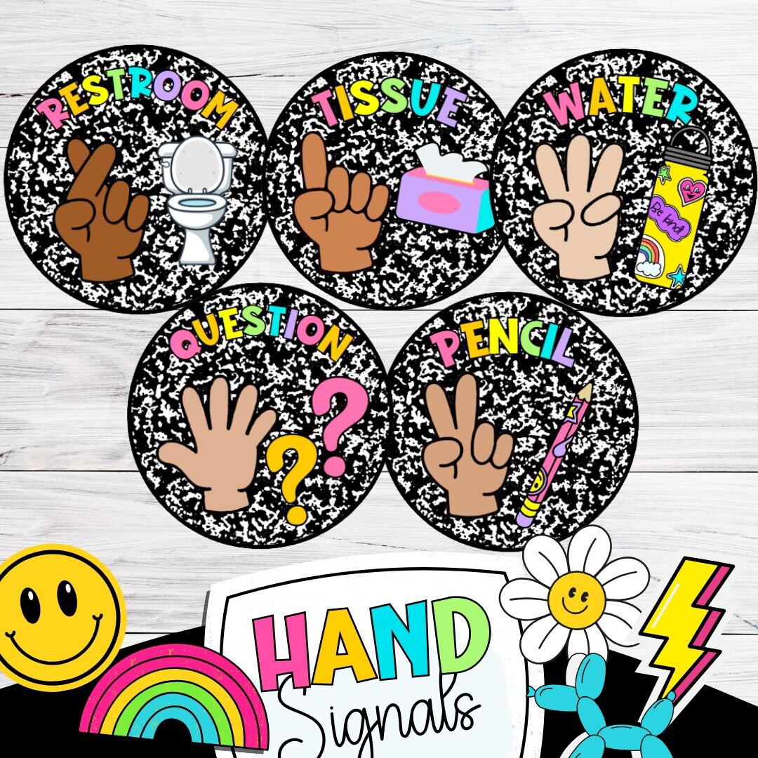 Hand Signals - Poster- Composition Notebook, Bright Colors, Stickers - Etsy