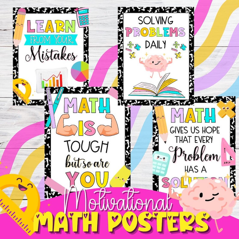 Motivational Math Posters | Composition Notebook & Bright Colors Theme ...