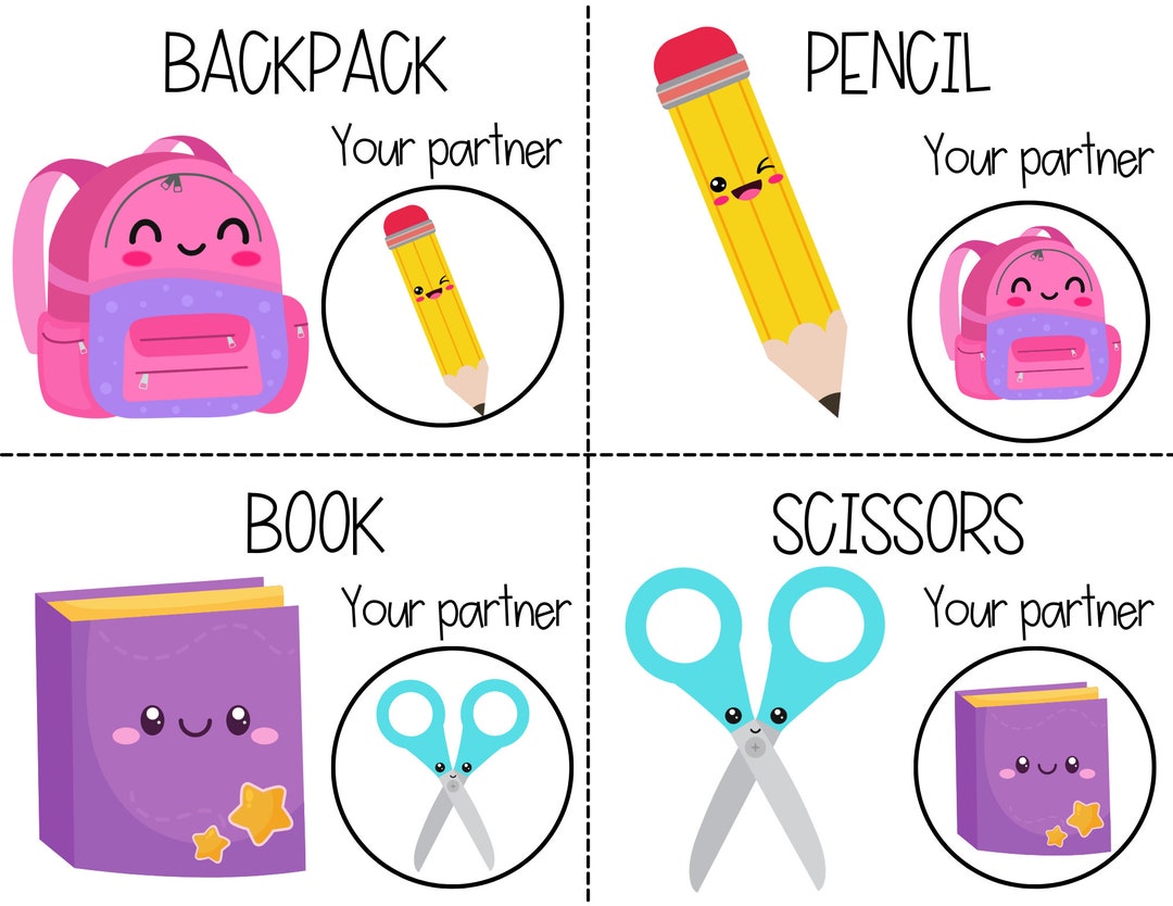 SCHOOL SUPPLIES Partner Pairing Cards | Classroom Management Back to ...