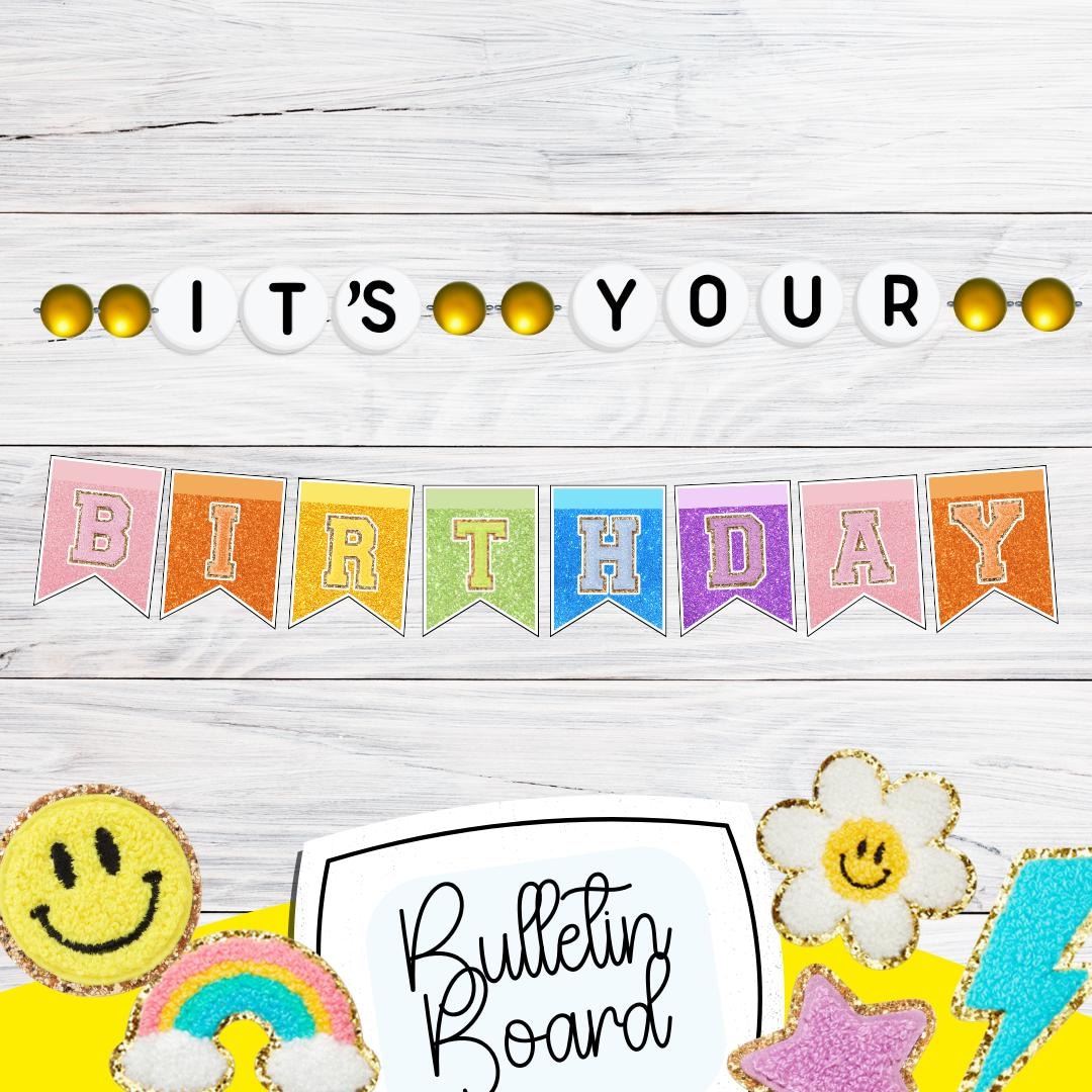 Happy Birthday - Bulletin Board - Bunting - Varsity, Retro, Pastel ...