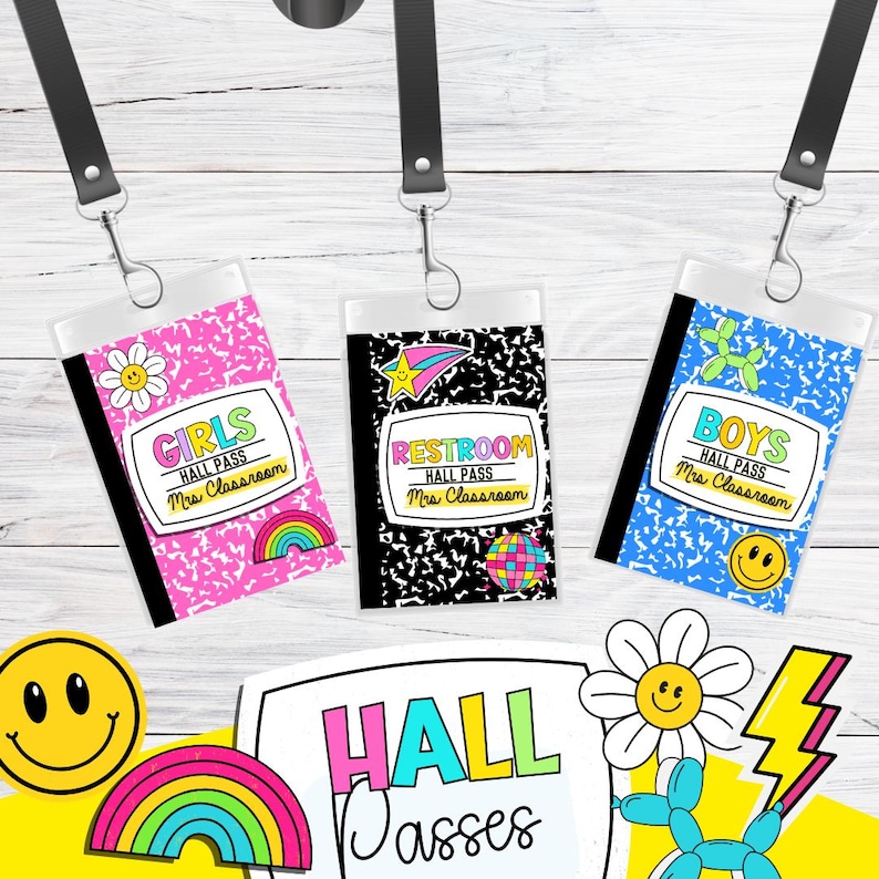 Hall Passes- Classroom - Composition Notebook, Groovy, Retro Decor ...