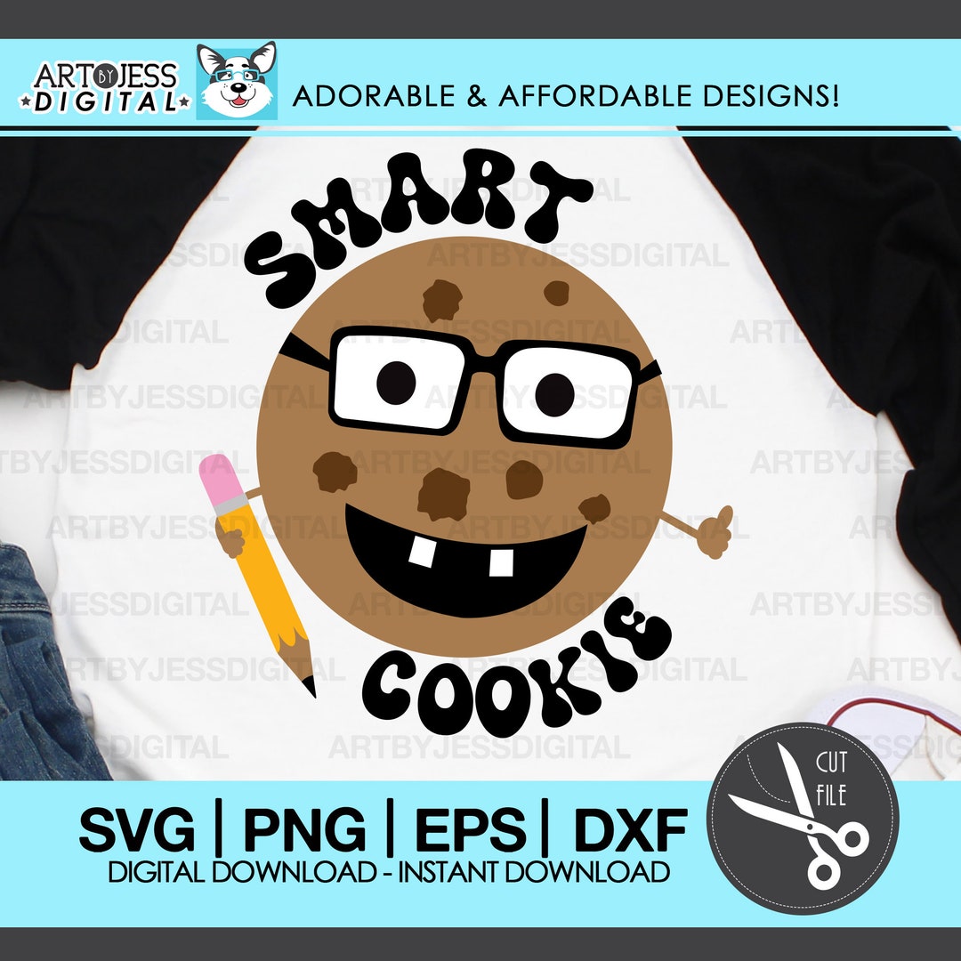 Smart Cookie SVG Cut File Clipart PNG, Retro Font Nerdy Cookie, Teacher ...