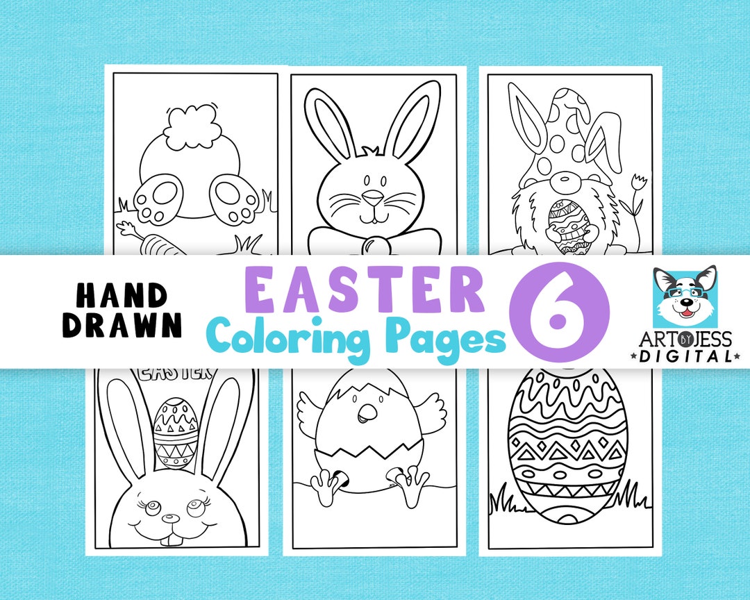 Easter Coloring Pages, Bundle of 6 Cute Bunny With Bowtie, Easter Eggs ...