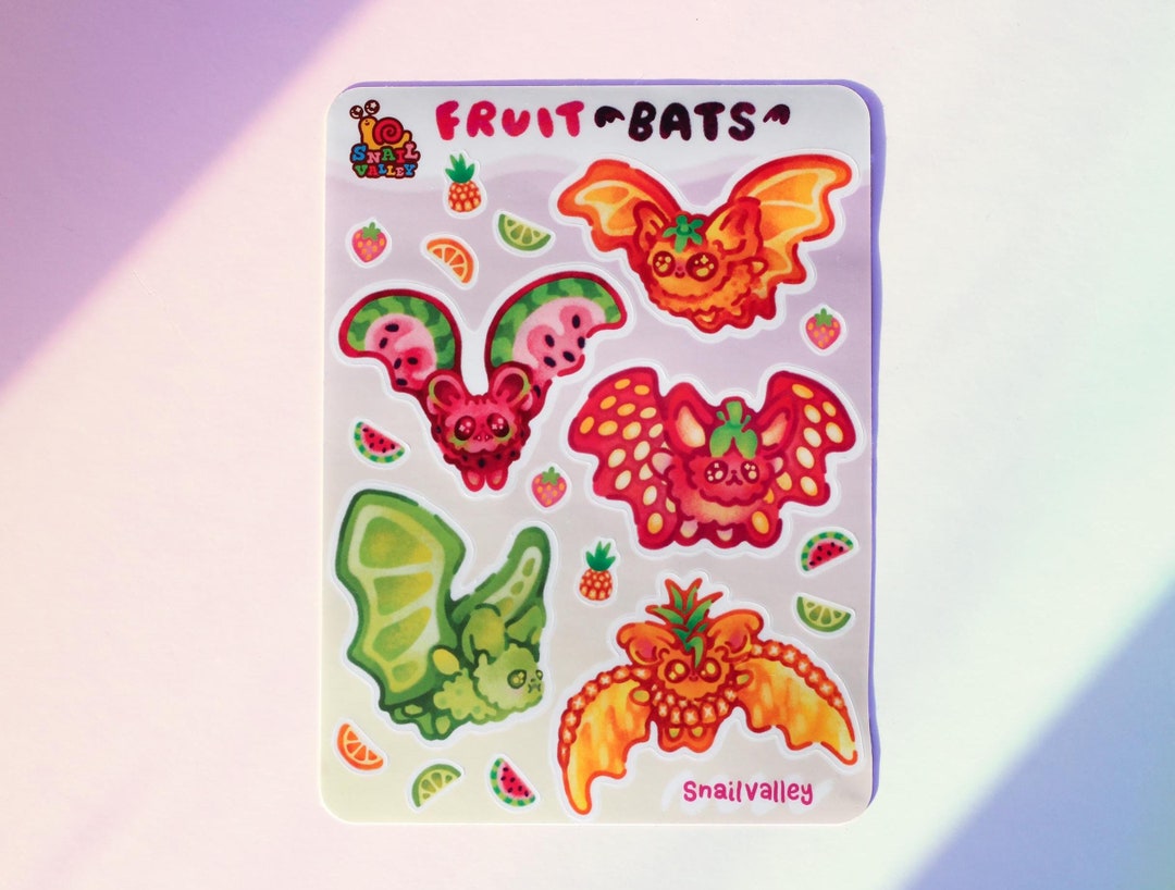 Fruit Bats Vinyl Sticker Sheet - Cute Decals, Water Resistant Sticker ...
