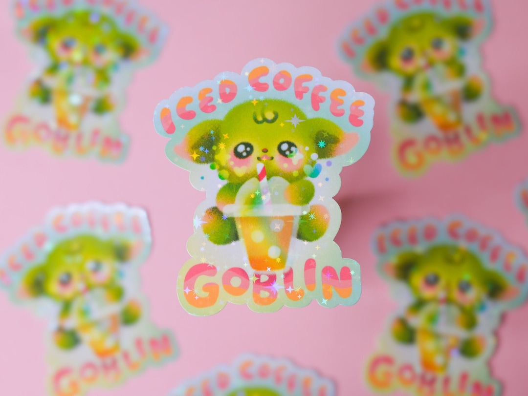 Iced Coffee Goblin Sparkly Vinyl Sticker - Latte Gift, Cute Goblin ...