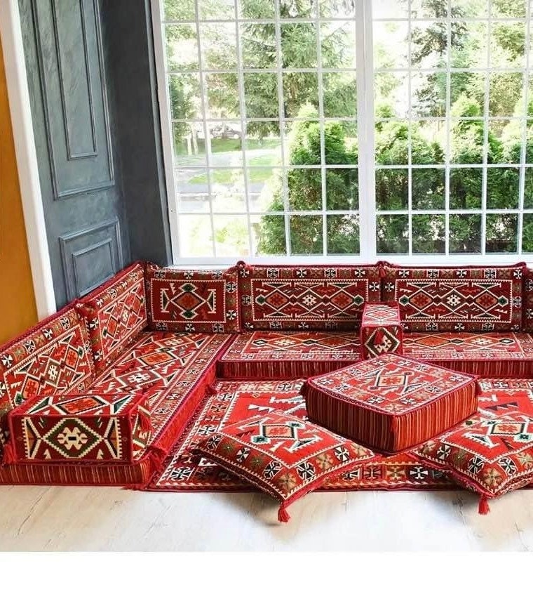 L Shaped Arabic Floor Sofa, Arabic Sofa Set, Moroccan Sofa Set, Arabic ...