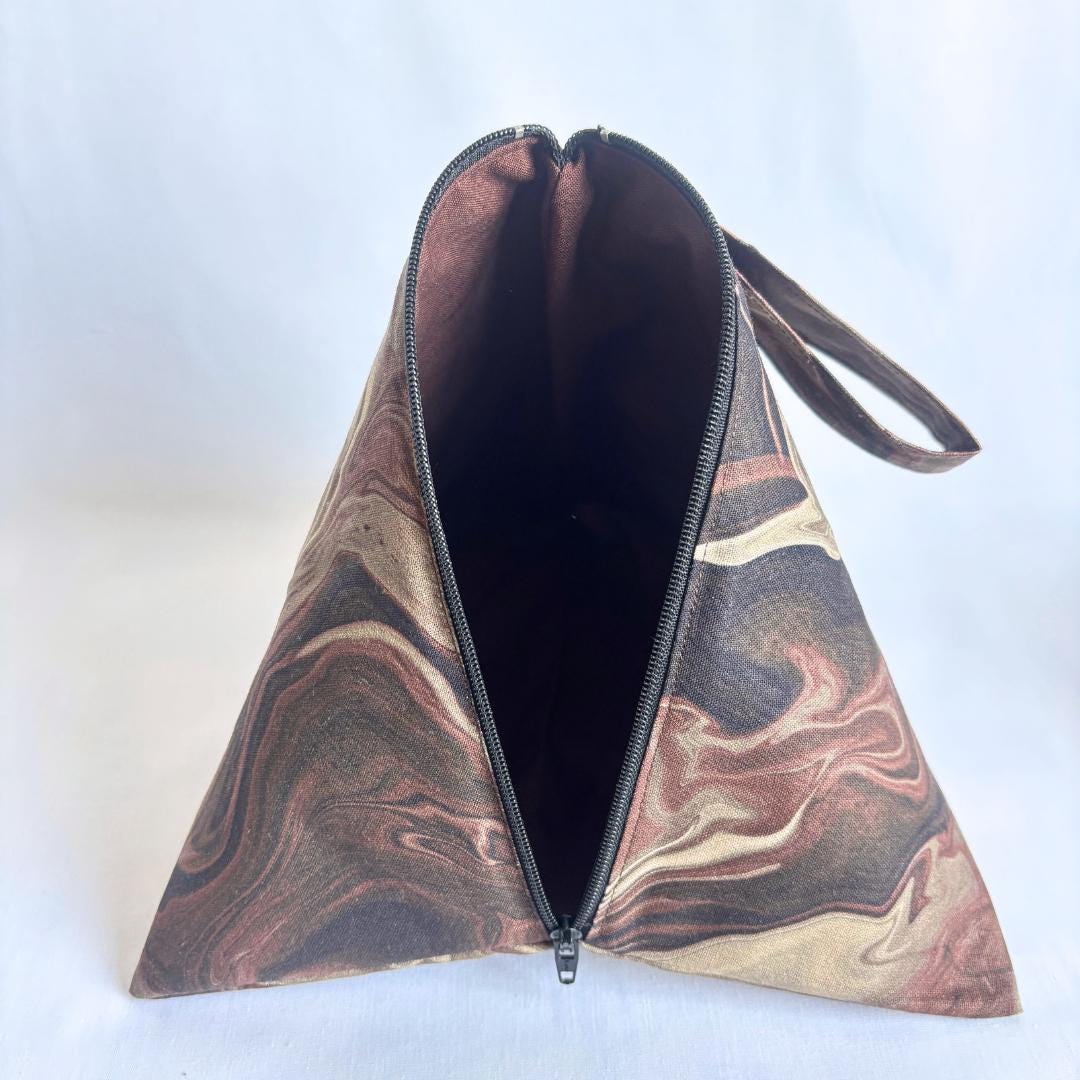 Brown Marble Large Zippered Pyramid Triangle Carry Strap Bag for Craft ...