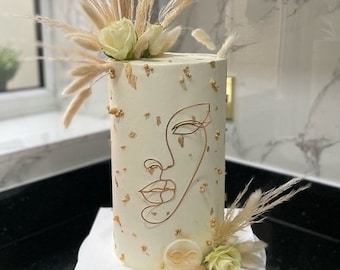 Line Art Face Topper, Art Cake Charm, Abstract Face Cake Topper, Face ...