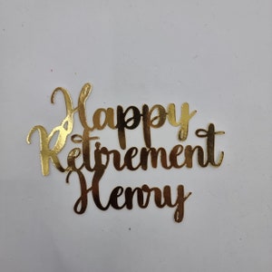 Personalised Retirement Cake Name Charm, Custom Glitter Mirror Cake ...