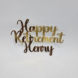 Personalised Retirement Cake Name Charm, Custom Glitter Mirror Cake ...