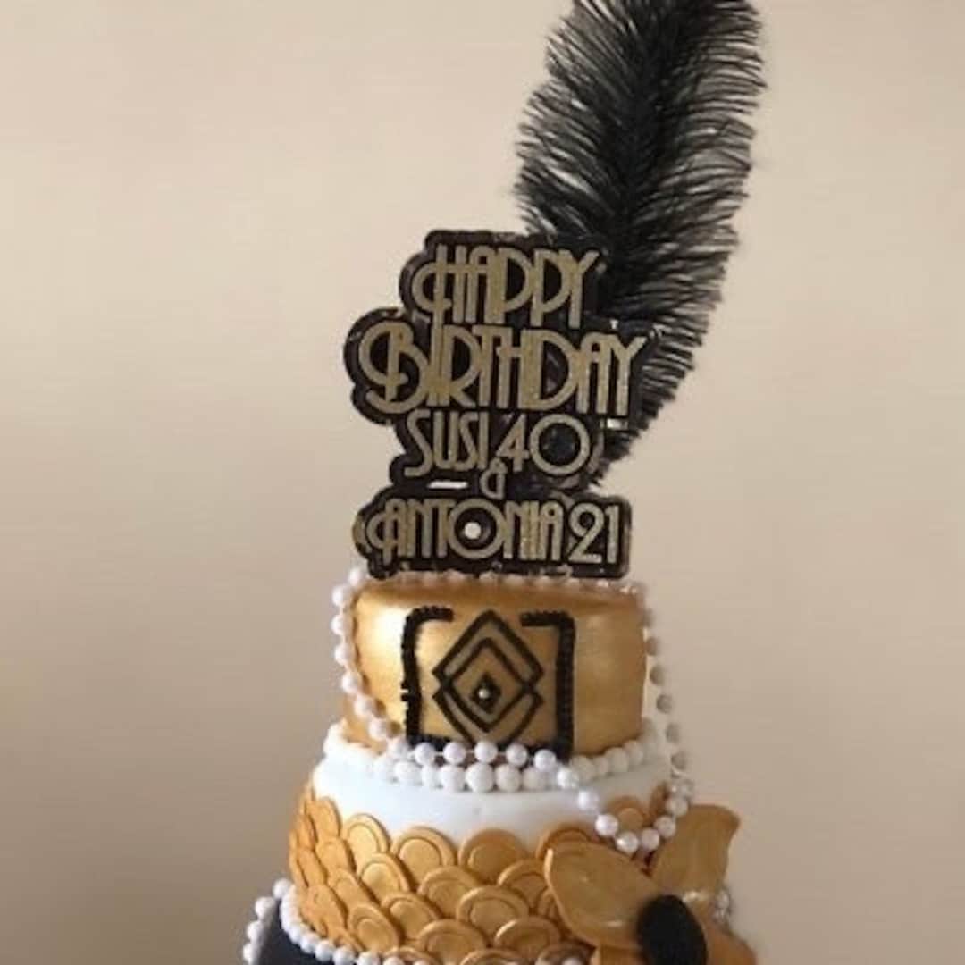 Great Gatsby Theme Cake Topper, Gatsby Cake Charm, Personalised Glitter ...