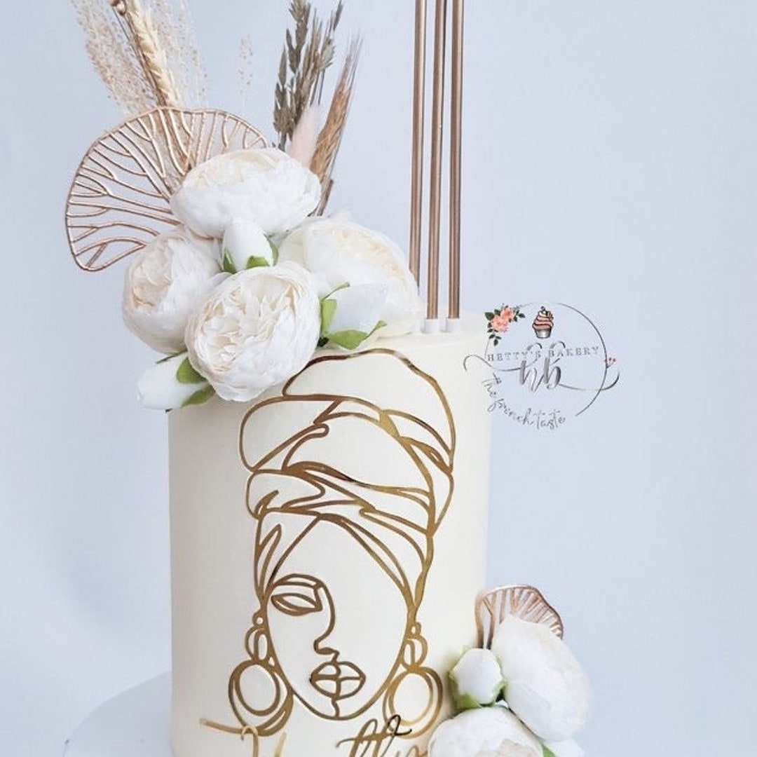 Line Art Face Cake Topper Charm, Abstract Line Art Cake Topper, African ...