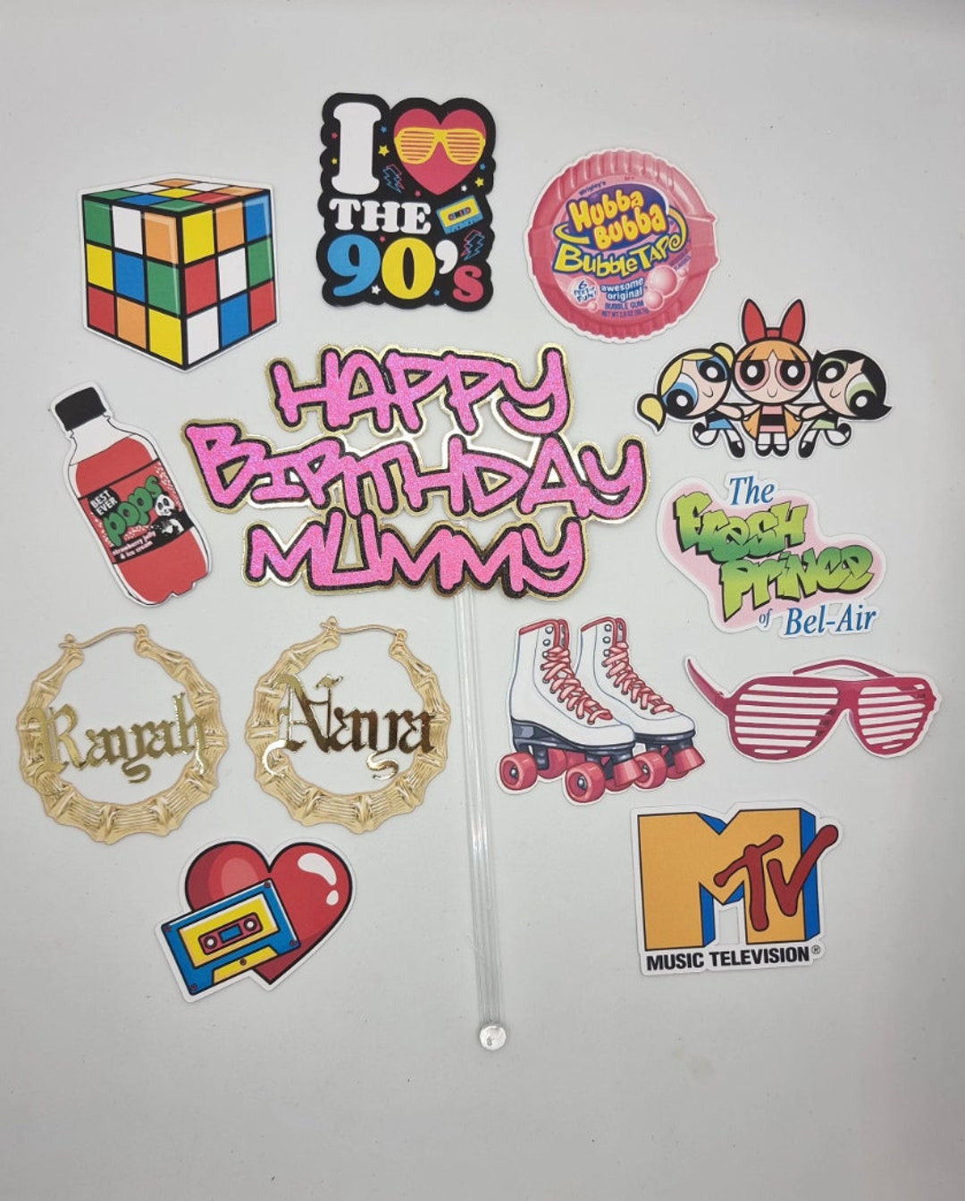 90s Theme Cake Cupcake Topper Set, Personalised 90s Old School Graffiti ...