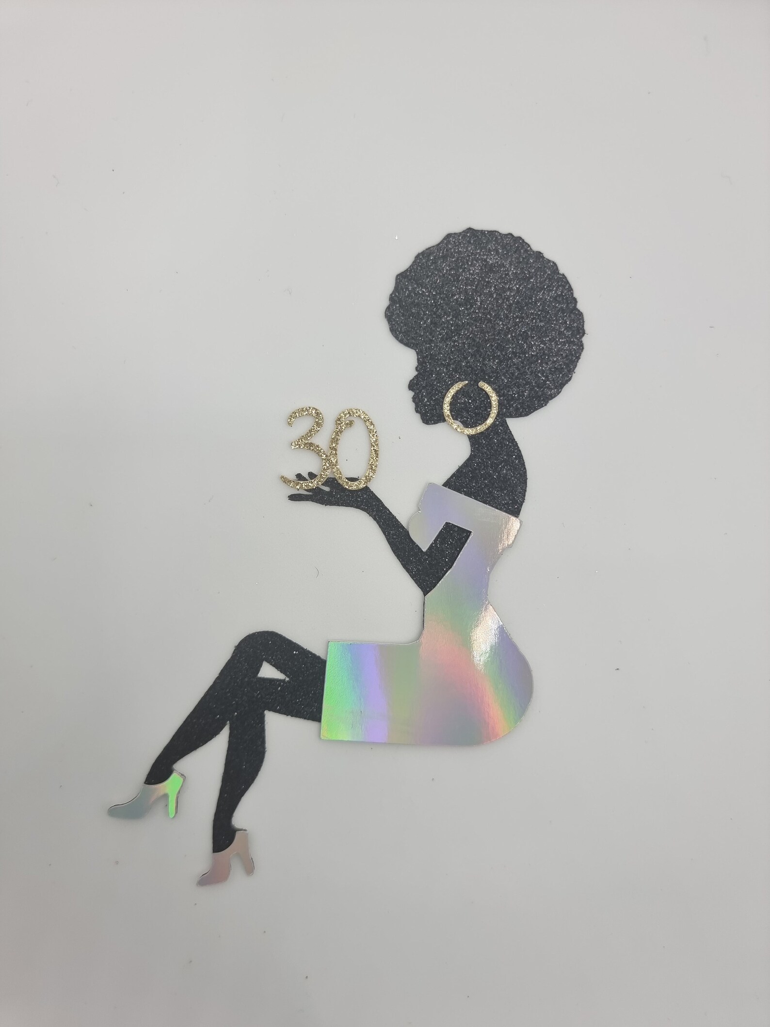 Lady Sitting Silhouette Girl Glitter Cake Topper, Custom Female Age ...