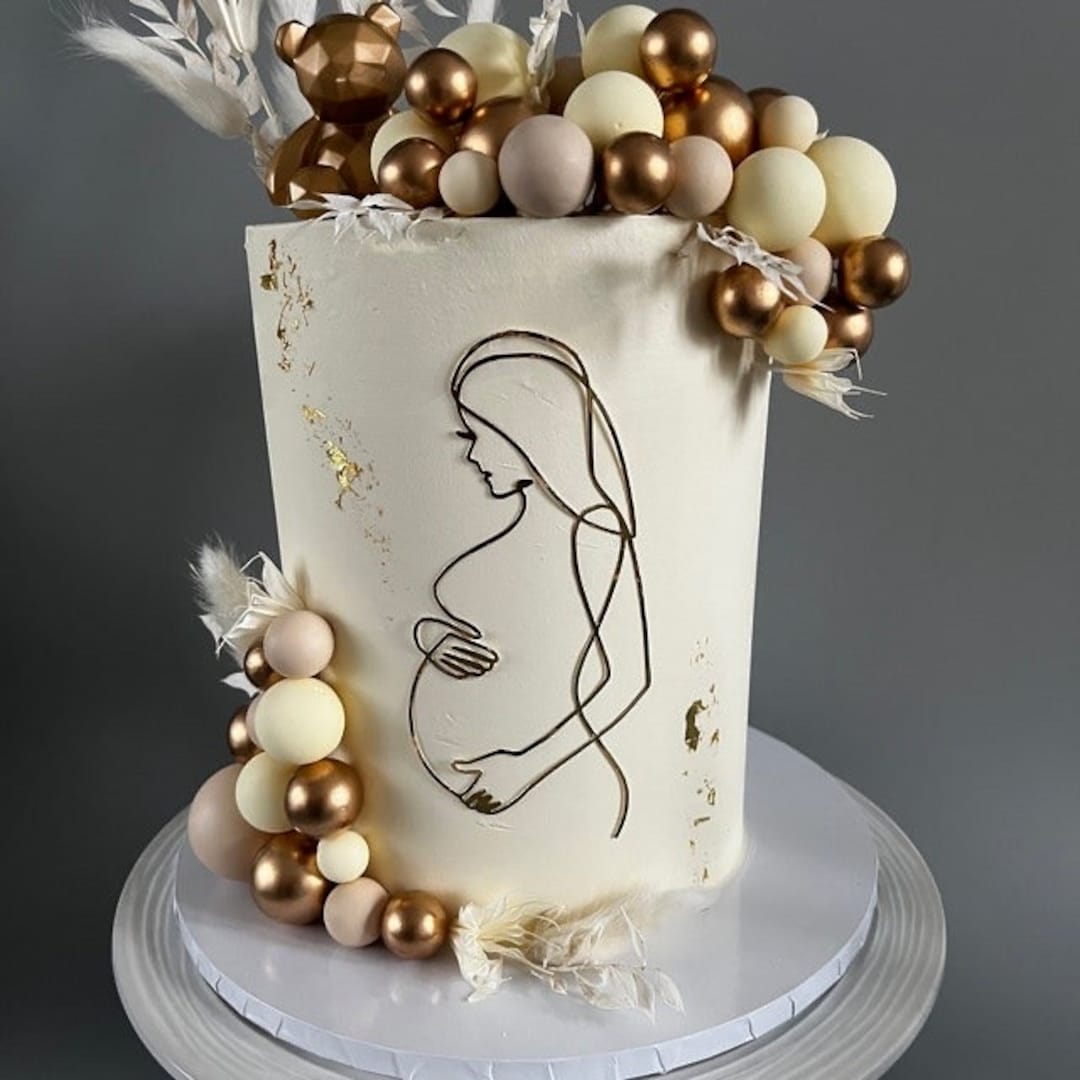 Line Art Pregnant Lady Cake Topper Charm, Abstract Line Art Cake Topper ...