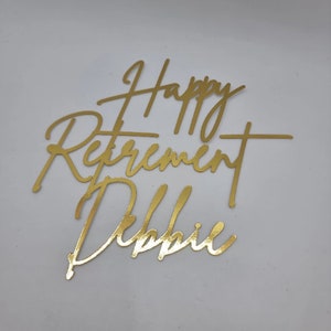 Personalised Retirement Cake Name Charm, Custom Glitter Mirror Cake ...