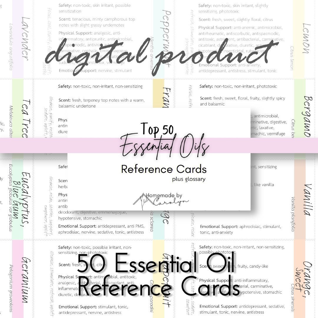 50 Essential Oil Reference Cards Digital Download - Etsy