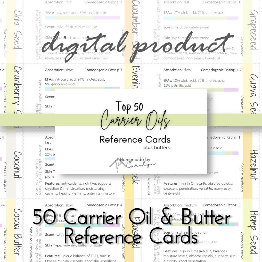 50+ Carrier Oils and Butters Reference Cards ~ Digital Download - Etsy