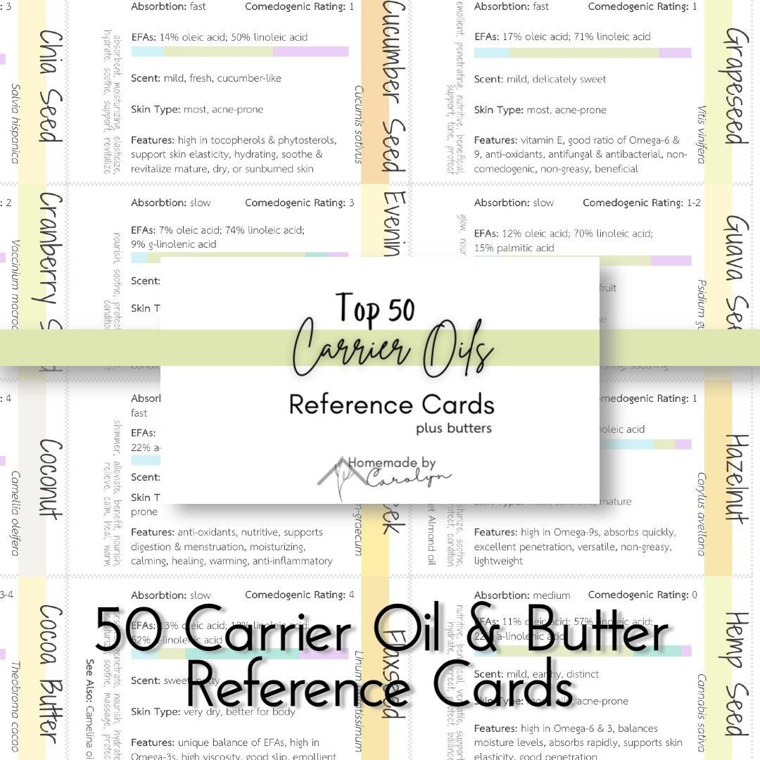 50+ Carrier Oils and Butters Reference Card Set - Etsy