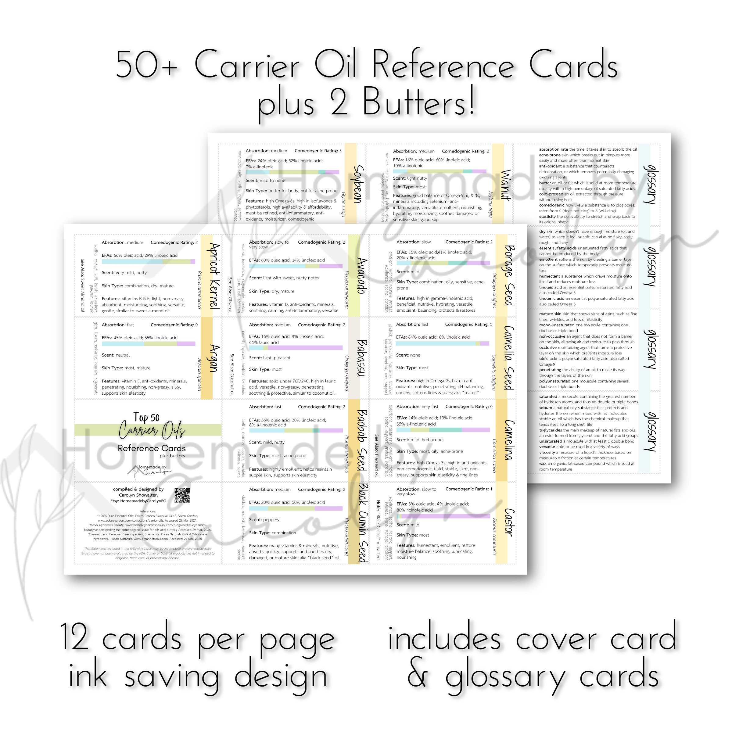 50+ Carrier Oils and Butters Reference Cards ~ Digital Download - Etsy