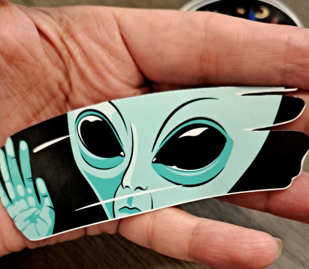 Alien Stickers, Alien Looking Thru Glass Sticker, Horror, Glitter ...
