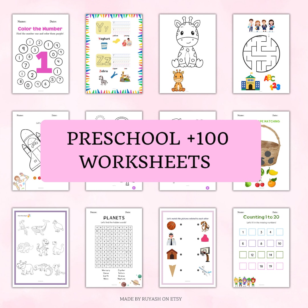 100 Preschool Worksheet Learning Bundle, Printable Pages, Explore ...