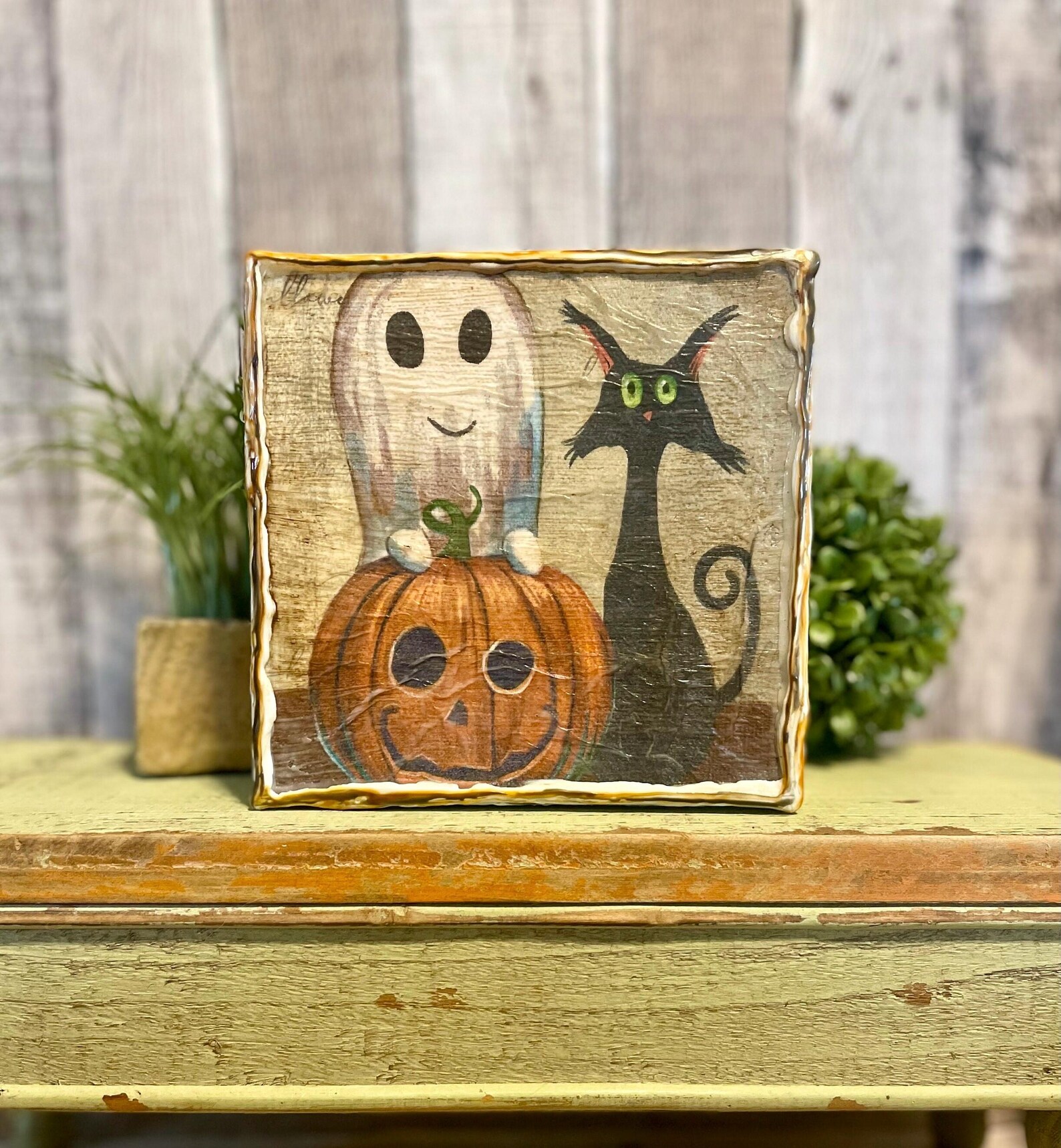 Halloween Fall Decorating Ghost Pumpkin & Black Cat Tier Tray Sign ...
