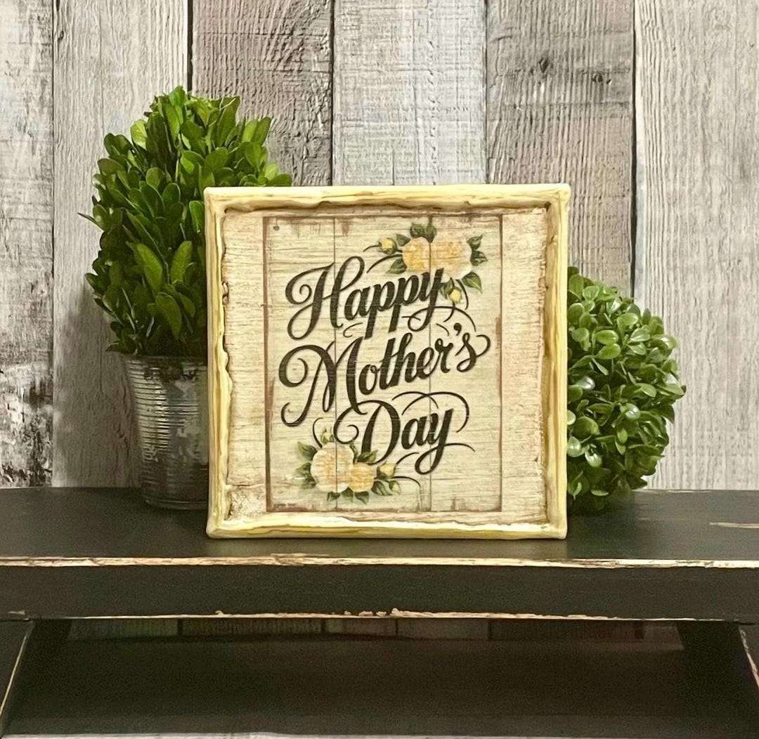 Mothers Day Shabby Chic Farm Tray Sign, Vintage English Cottage Yellow ...