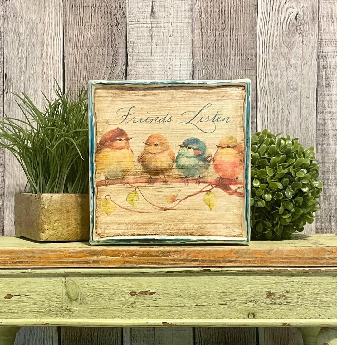 Rustic Sparrows on Branch Friends Sign, Spring Decorating Cottage Home ...