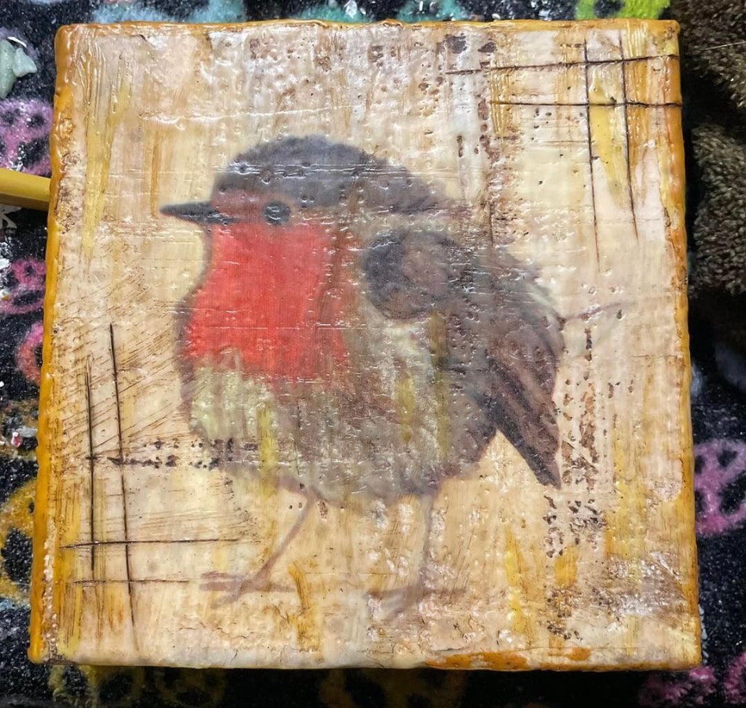 Chubby Robin Encaustic Art , Robin, Bird Decor, Spring Decor, Summer ...