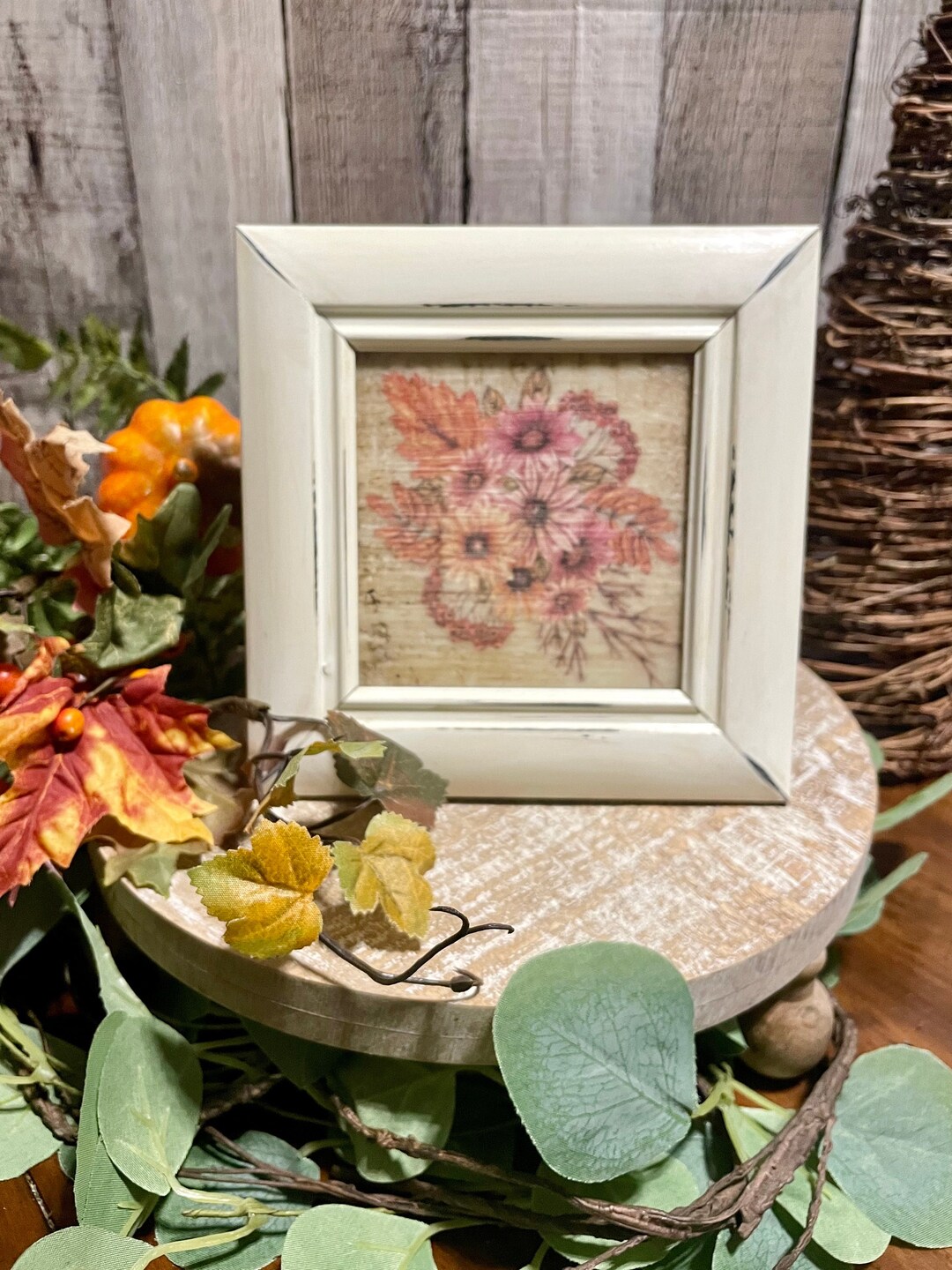 Fall Tiered Tray Decor, Vintage Floral Frame for Autumn, Farmhouse ...